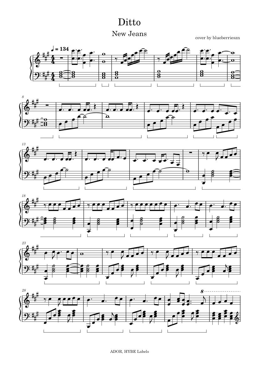 Ditto – New Jeans (뉴진스) Sheet Music for Piano (Solo) | MuseScore.com