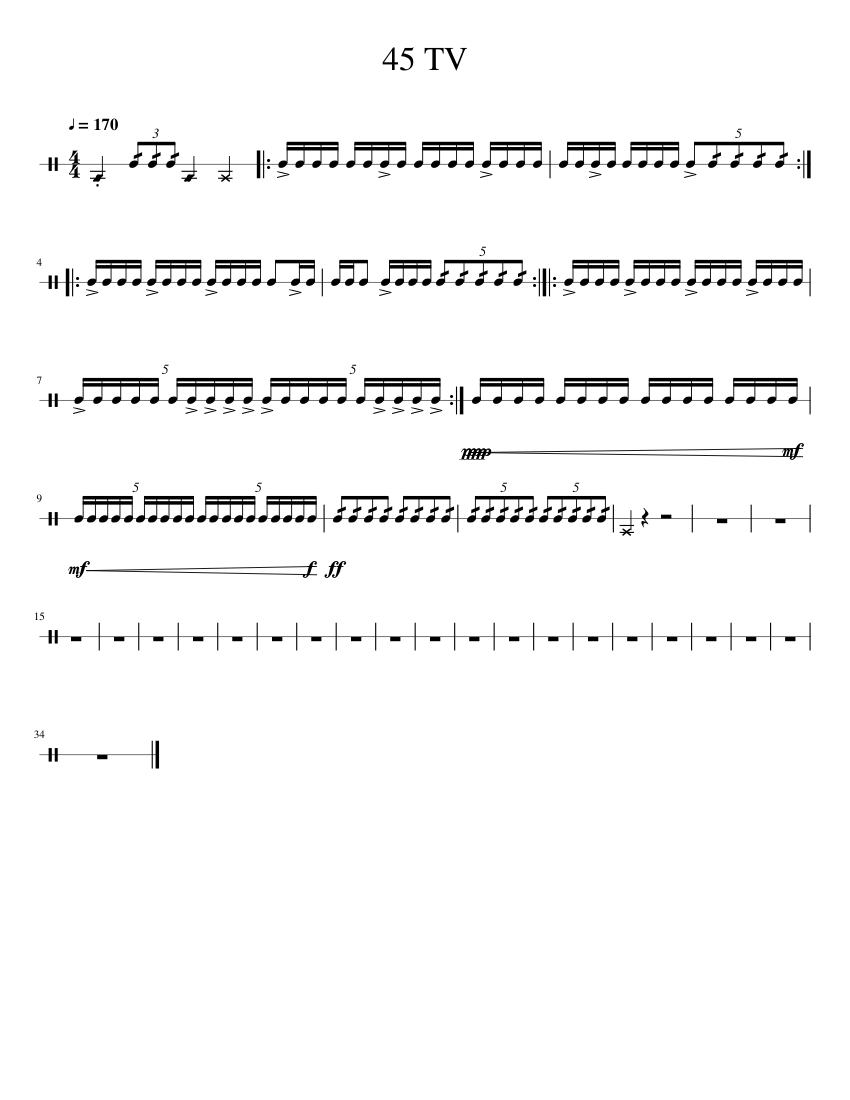 45 TV Sheet music for Snare drum (Solo) | Musescore.com