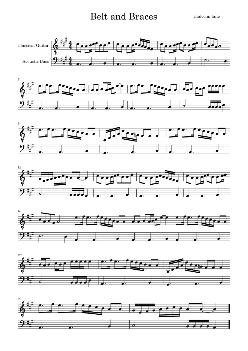 Belt and Braces Sheet music for Guitar, Bass guitar (Mixed Duet ...