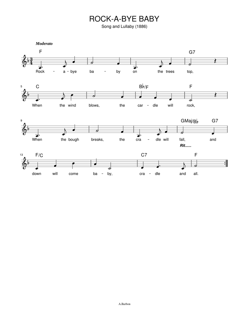 ROCK A BYE BABY Sheet music for Alto (Solo) | Musescore.com