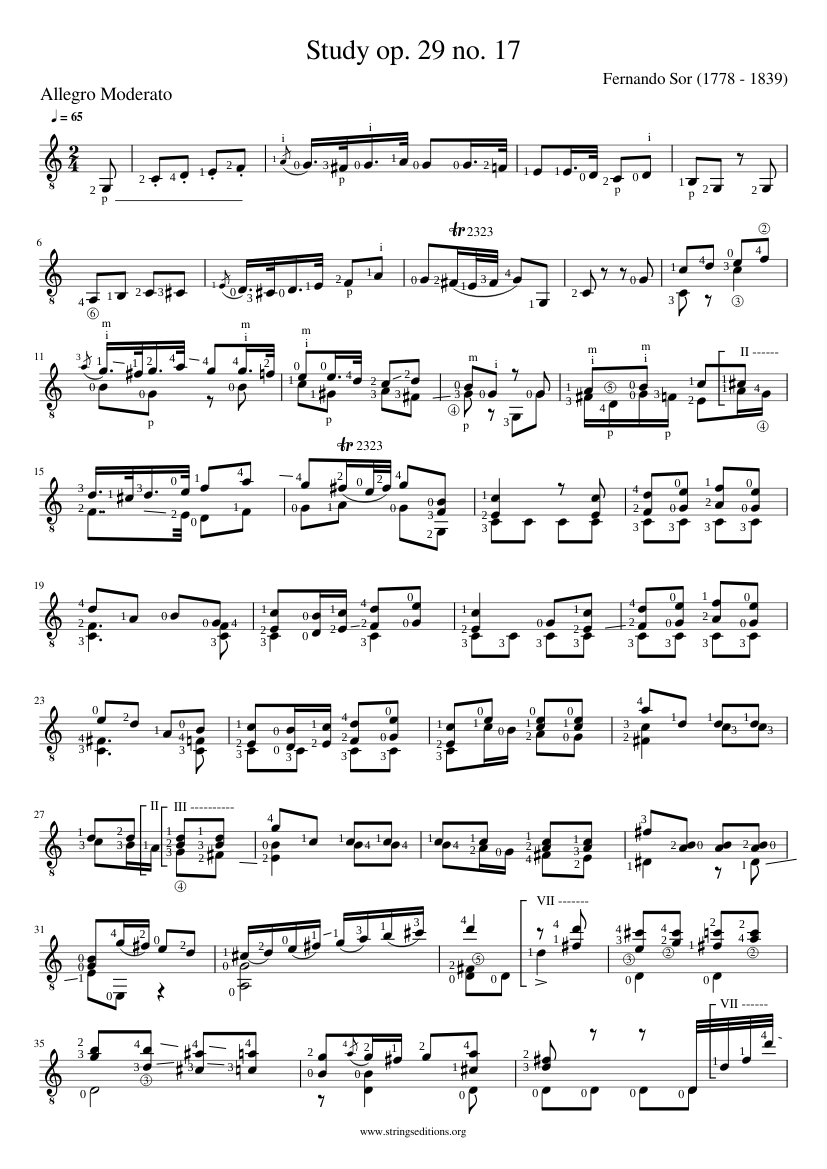 Studio No 17, op. 29 – Fernando Sor Sheet music for Piano (Solo) Easy ...