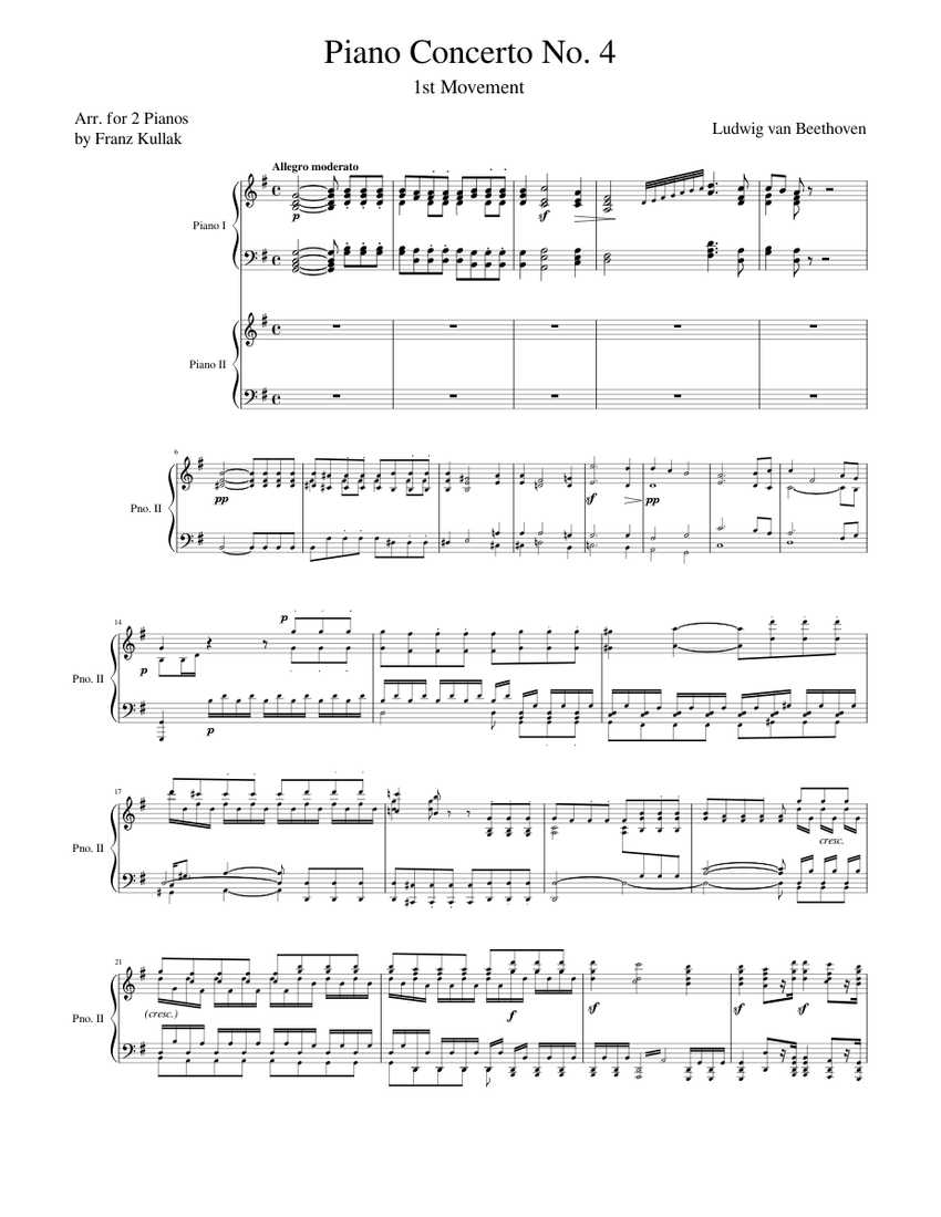 Beethoven Piano Concerto No. 4, 1st Movement (Arr. for 2 pianos) Sheet ...