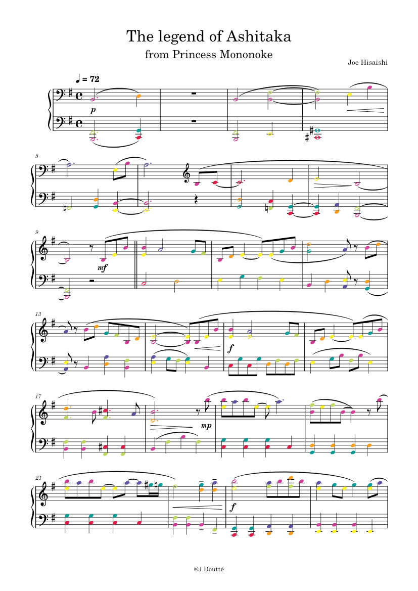 The Legend of Ashitaka – Joe Hisaishi Sheet music for Piano (Solo) | Musescore.com