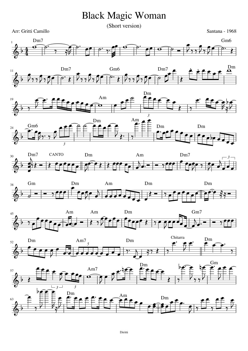 Black magic woman – Santana Sheet Music for Flute (Piano-Voice-Guitar ...