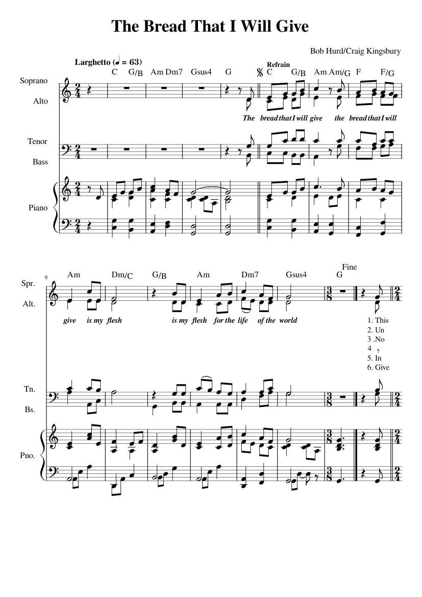 The Bread That I will Give (Bob Hurd) – David G.T. Sheet music for ...