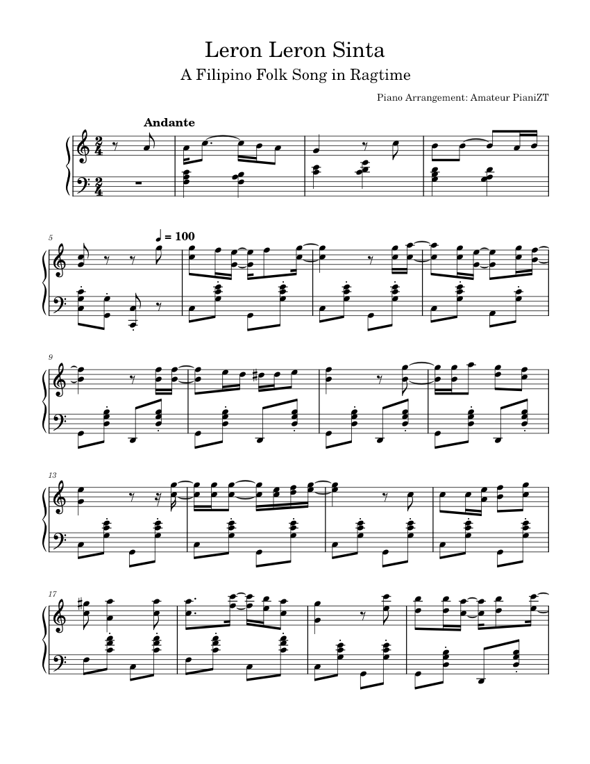 Leron Leron Sinta – N/A Leron Leron Sinta Sheet music for Piano (Solo) | Musescore.com