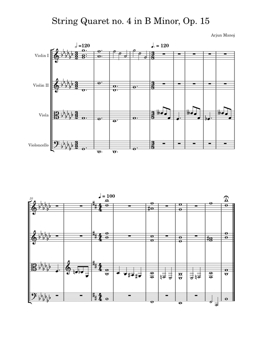 String Quaret no. 4 in B Minor, Op. 15 Sheet music for Violin, Viola ...