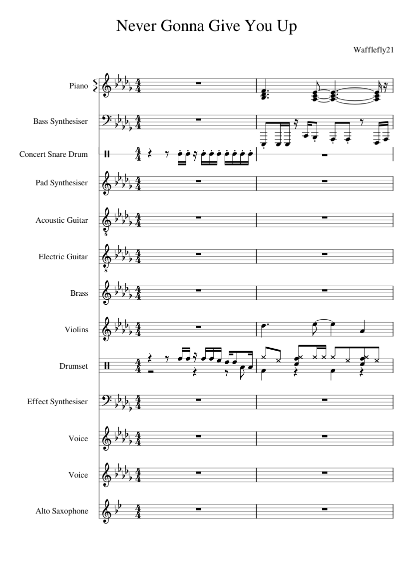 Never Gonna Give You Up – Rick Astley Sheet music for Piano, Vocals ...