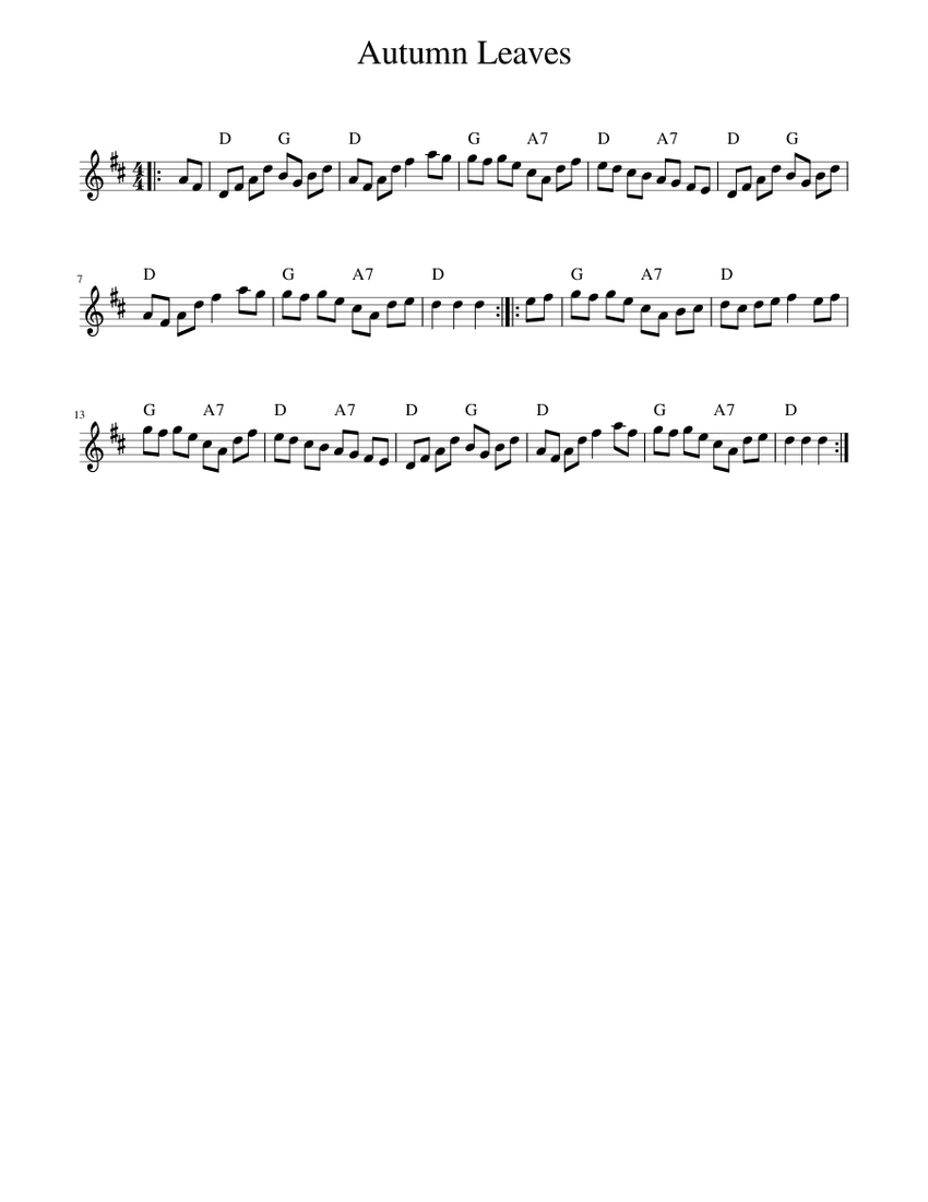 Autumn Leaves Sheet music for Piano (Solo) | Musescore.com