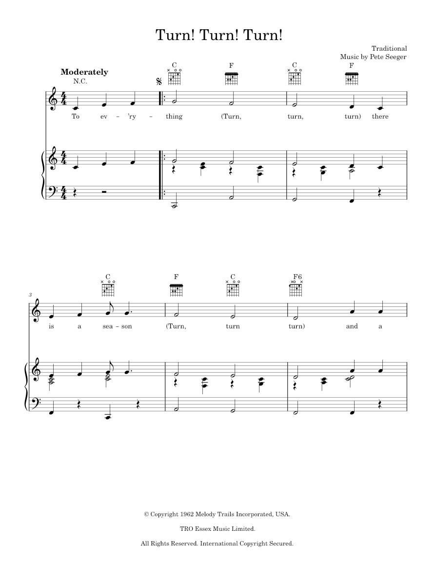 Play Official version of Turn! Turn! Turn! sheet music by Pete Seeger ...