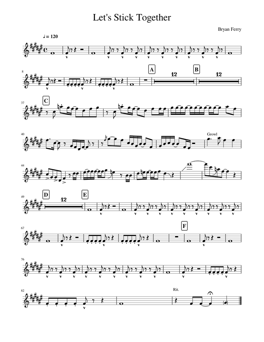 Bryan Ferry - Let's Stick Together (Alto sax) Sheet music for Saxophone ...