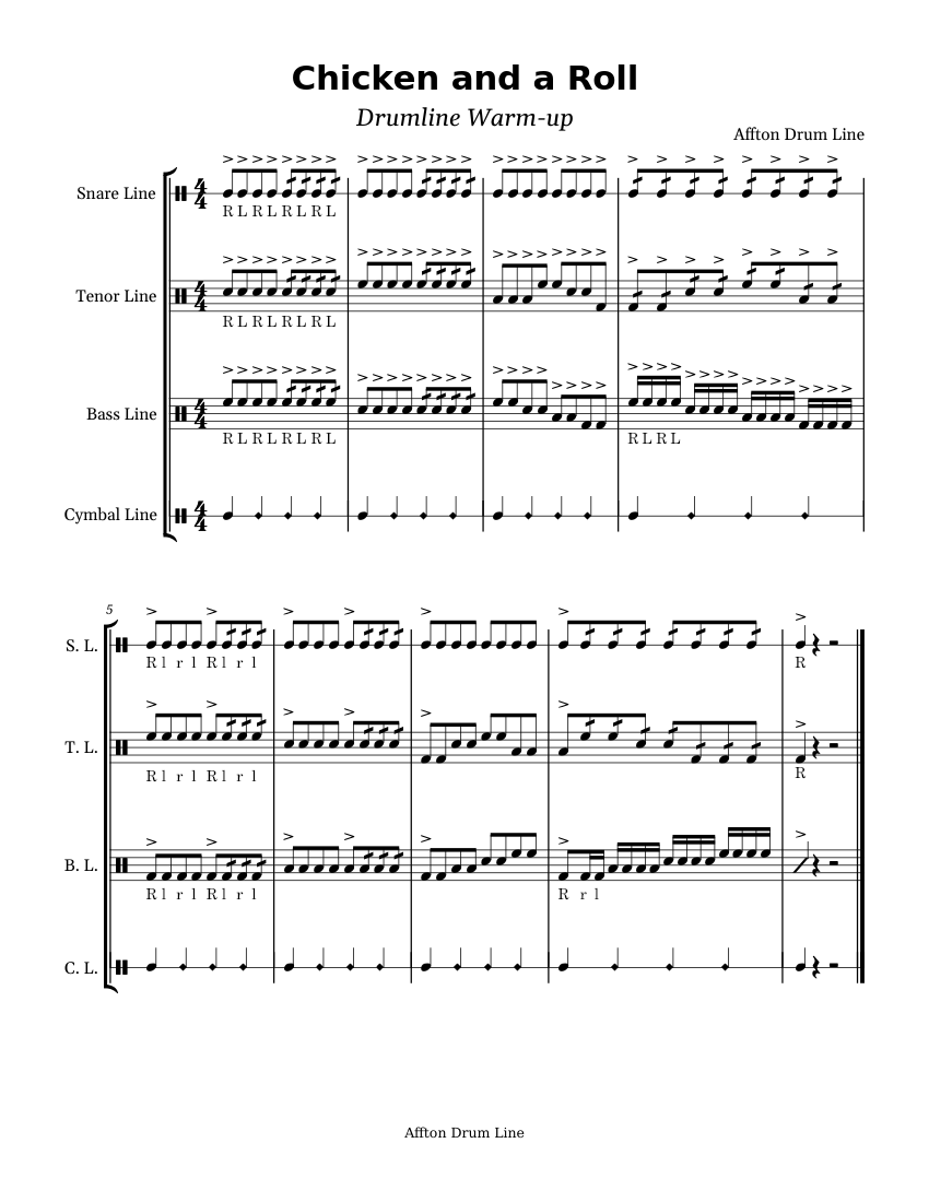 Chicken and a Roll Sheet music for Snare drum, Crash, Tenor drum, Bass ...