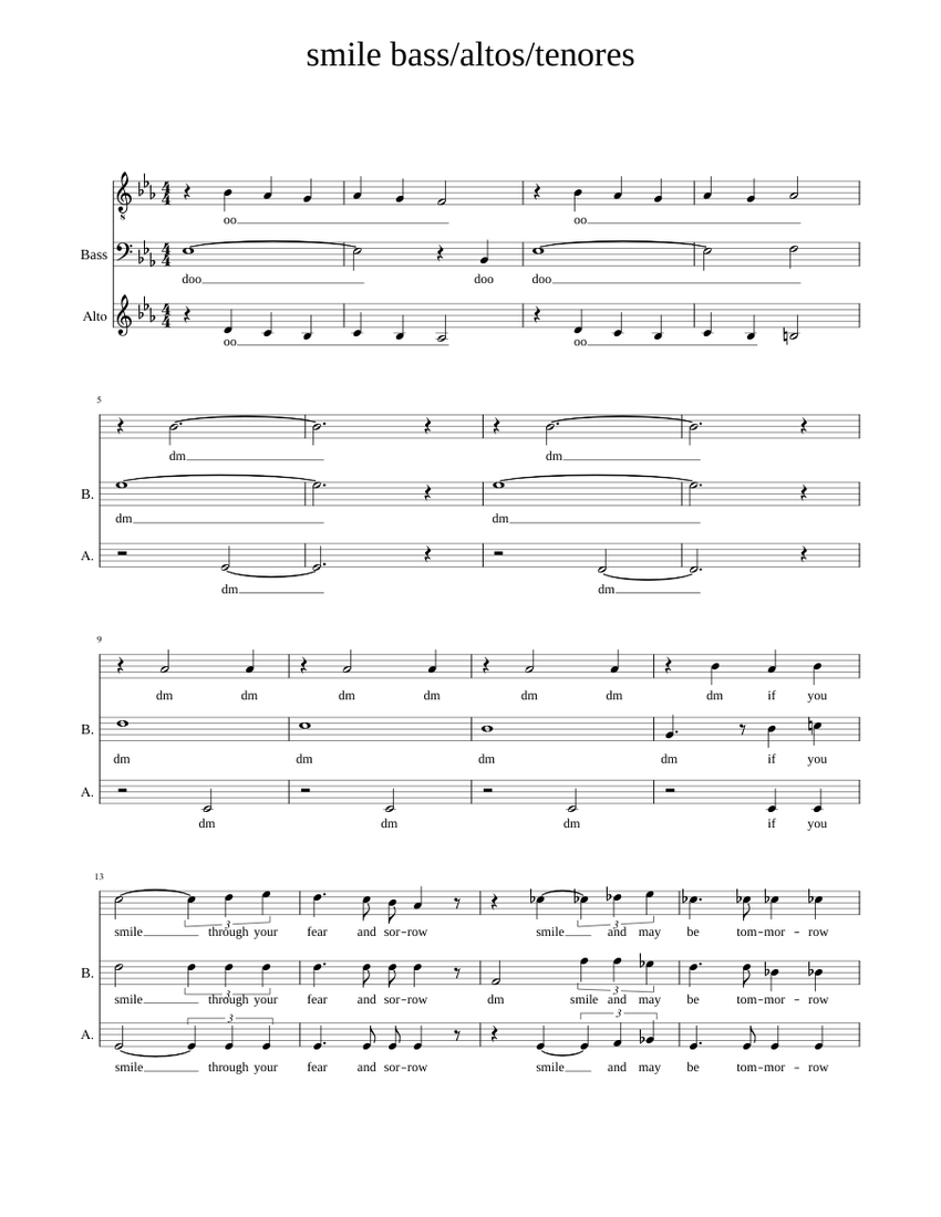 smile bass tenor alto Sheet music for Alto, Bass guitar (Mixed Duet ...