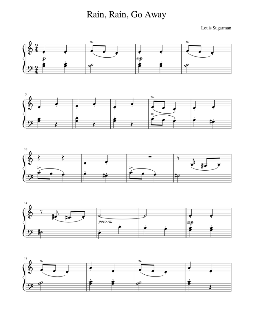 Rain, Rain, Go Away Sheet music for Piano (Solo) Easy | Musescore.com