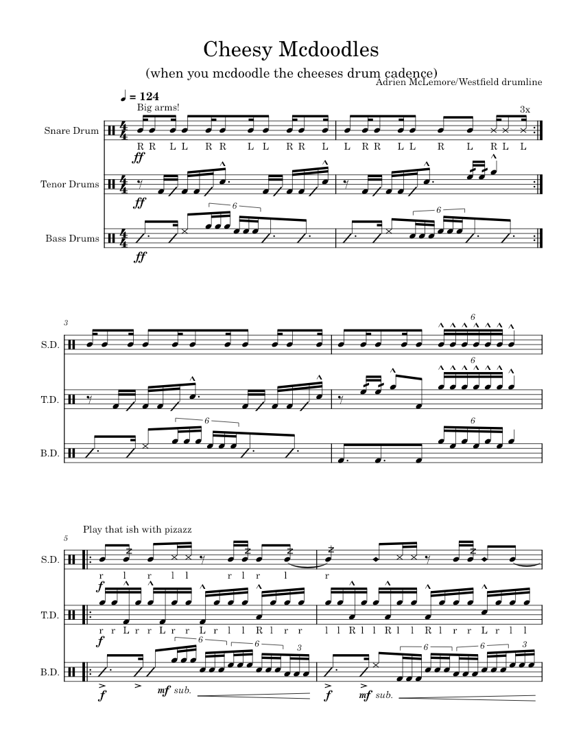 Cheesy Mcdoodles (drum cadence) Sheet music for Synthesizer, Trumpet ...