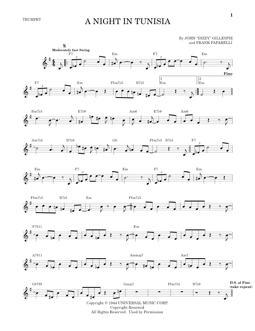 Play Official Version Of A Night In Tunisia Sheet Music By Dizzy