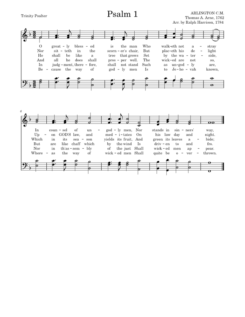 Psalm 1 – Arlington Thomas A. Arne @ Sheet music for Piano (Choral ...