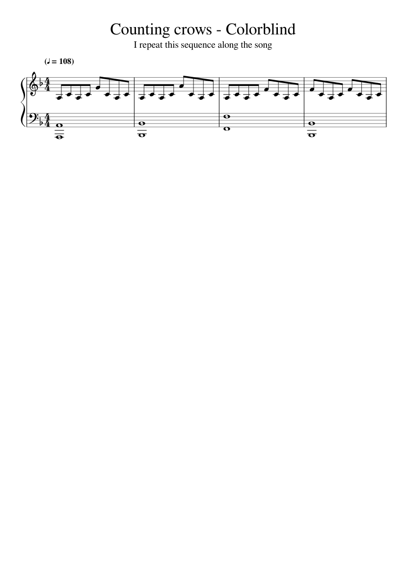 Counting crows - Colorblind Sheet music for Piano (Solo) | Musescore.com