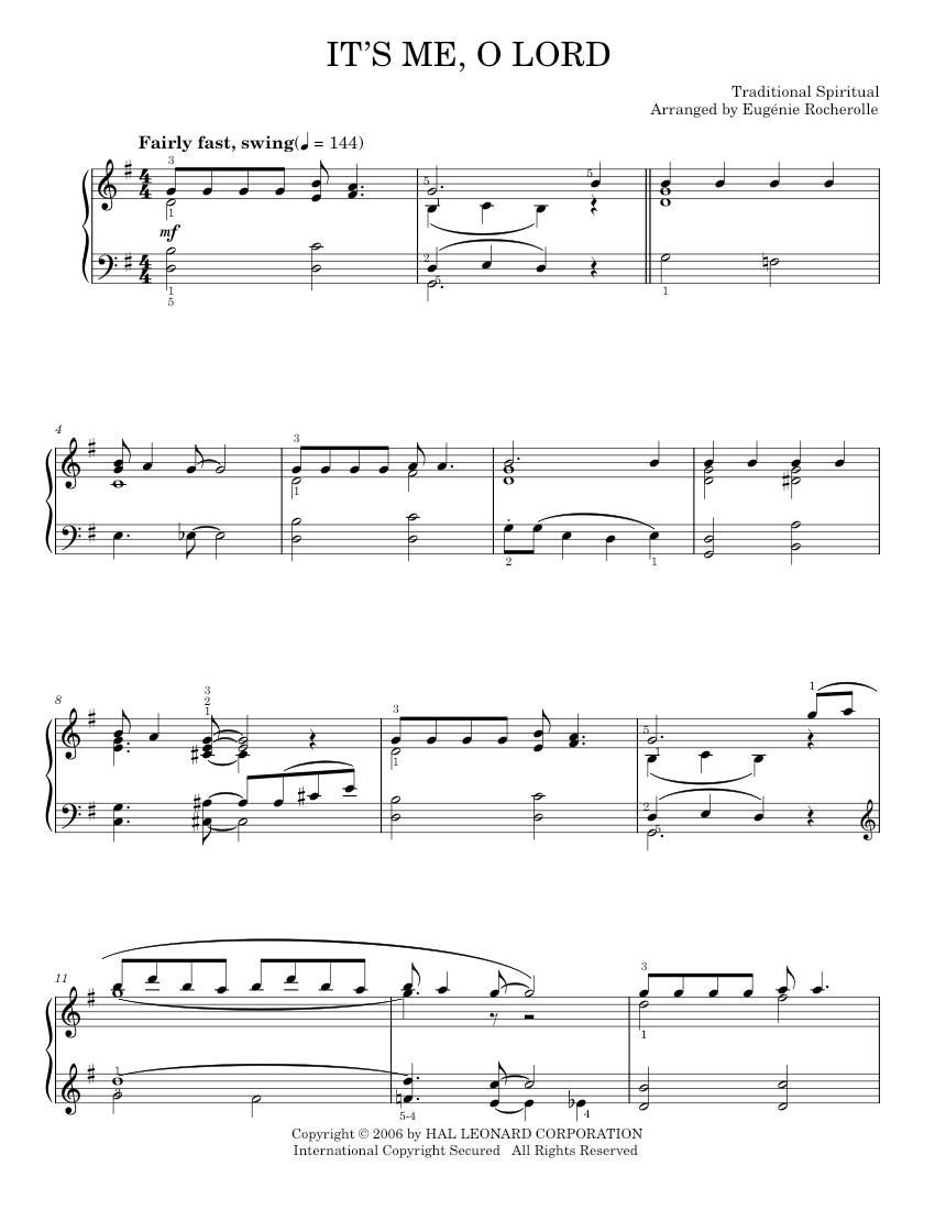 It's Me, O Lord Sheet music for Piano by Traditional Spiritual Official | MuseScore.com