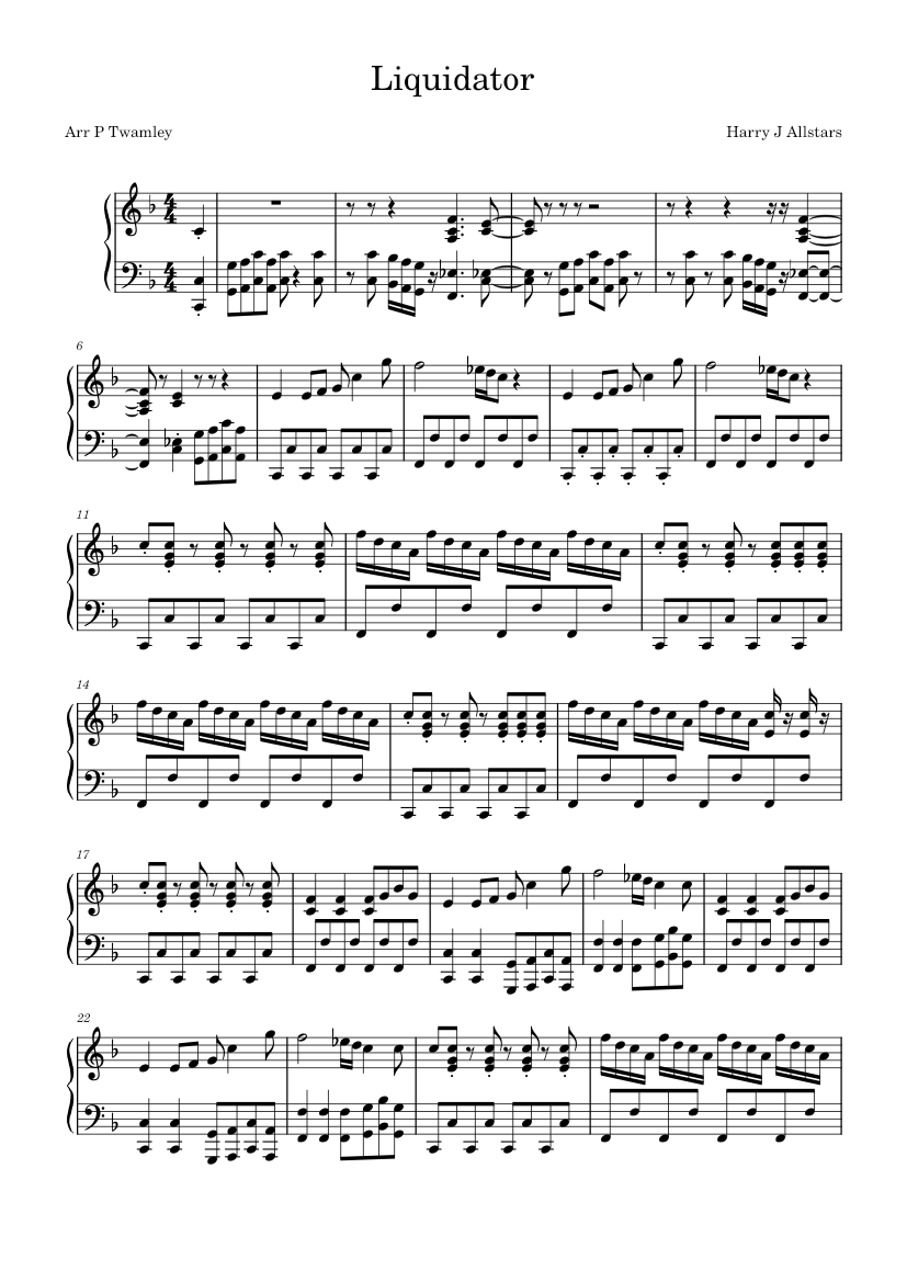 Liquidator – Harry J Allstars Sheet Music for Piano (Solo) | MuseScore.com
