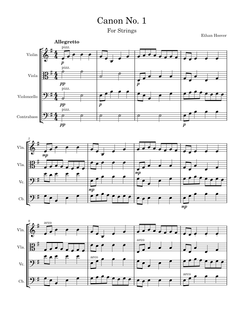 Canon in E Minor Sheet music for Violin, Viola, Cello, Woodwinds (other ...