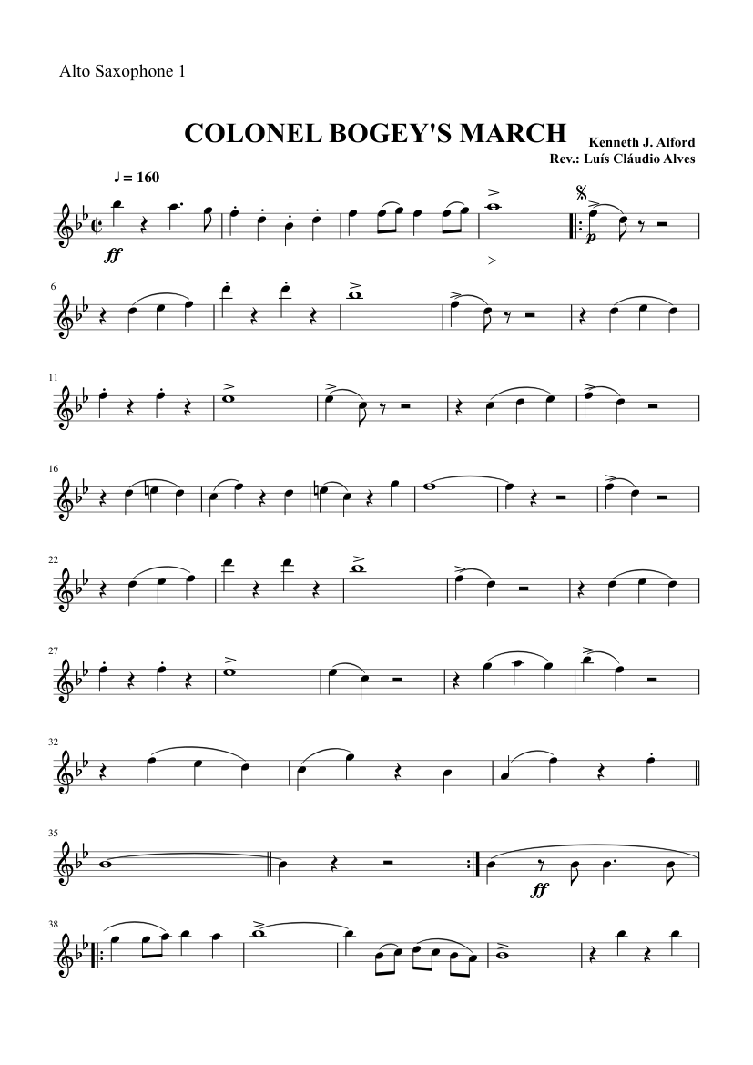 COLONEL BOGEY'S MARCH Sheet Music for Saxophone alto (Solo) | MuseScore.com