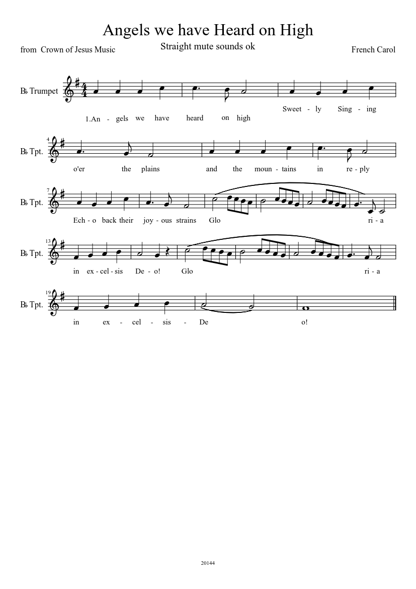 Angels We Have Heard On High Sheet Music Trumpet