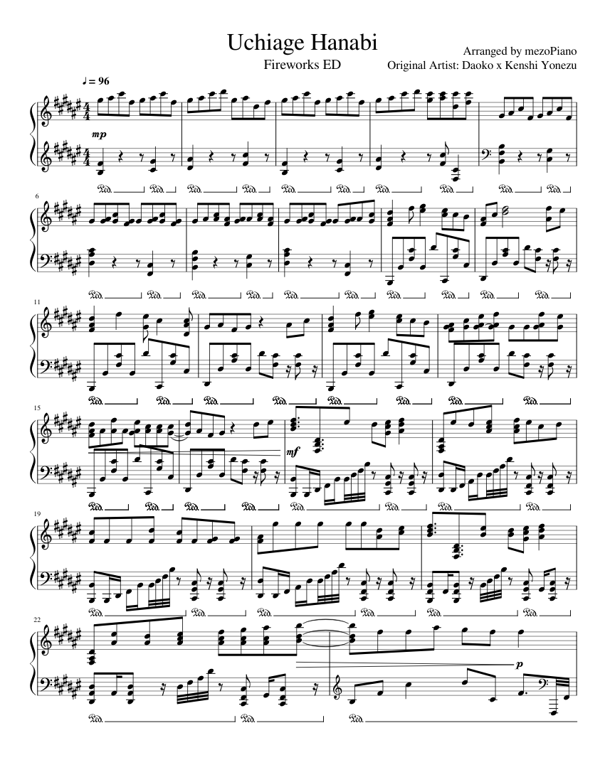 Uchiage Hanabi - Fireworks ED piano Sheet music for Piano (Solo) | Musescore.com