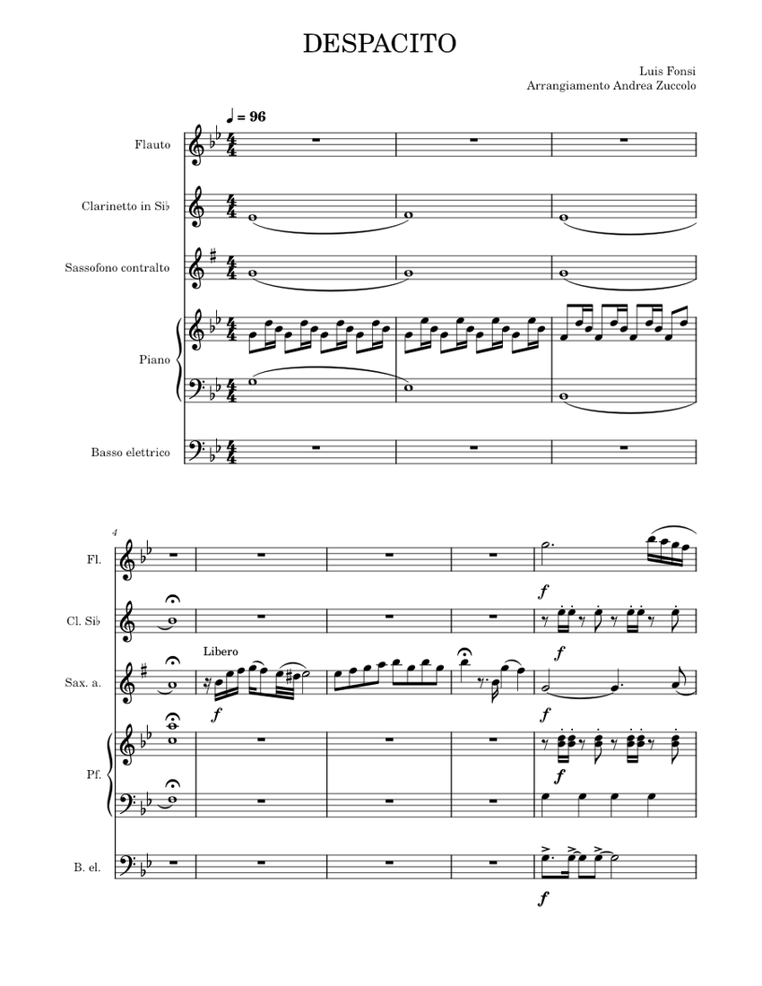 Despacito – Luis Fonsi DESPACITO Sheet music for Piano, Flute, Clarinet ...