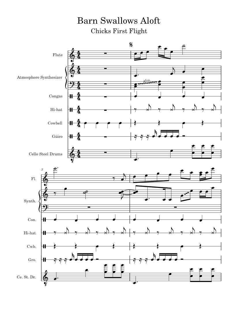 Barn Swallows Aloft-Borchers Sheet music for Flute, Synthesizer, Conga ...