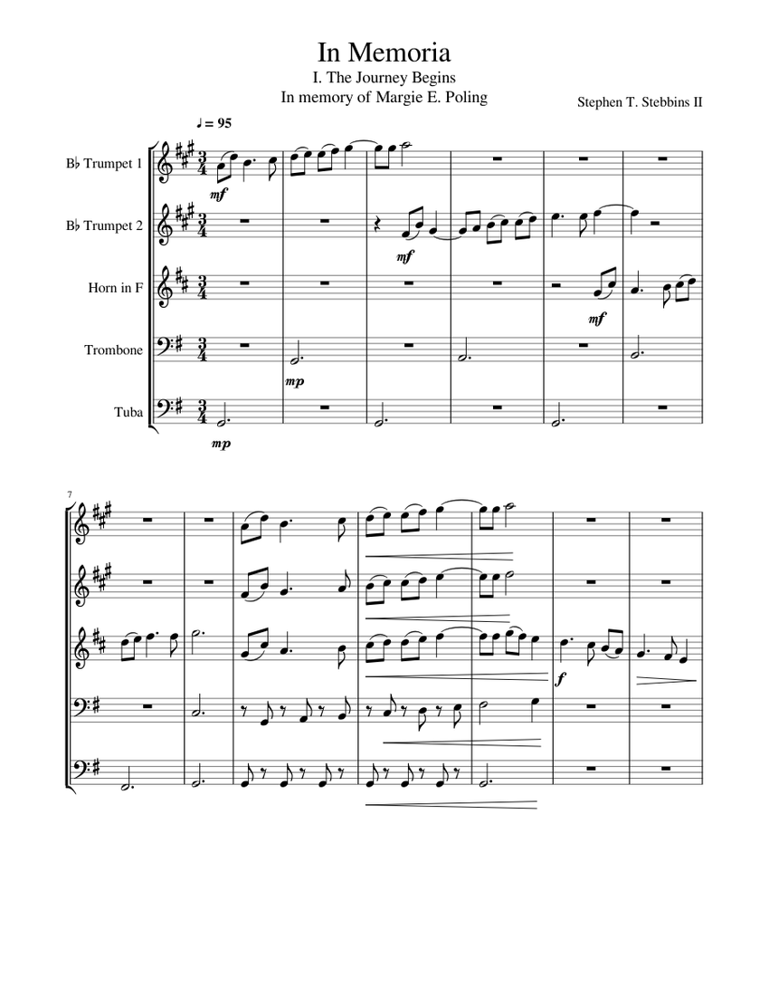 In memory Sheet music for Trombone, Tuba, Trumpet in b-flat, French ...
