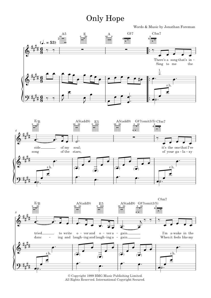 Only Hope Sheet music for Piano, Vocals by Mandy Moore: Music Notes by ...