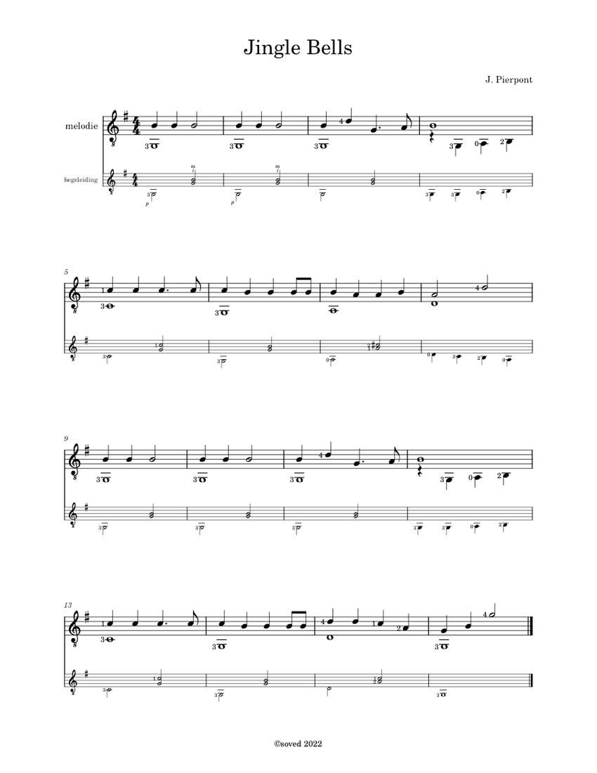 Jingle Bells – James Pierpont Sheet music for Guitar (Solo) | Musescore.com