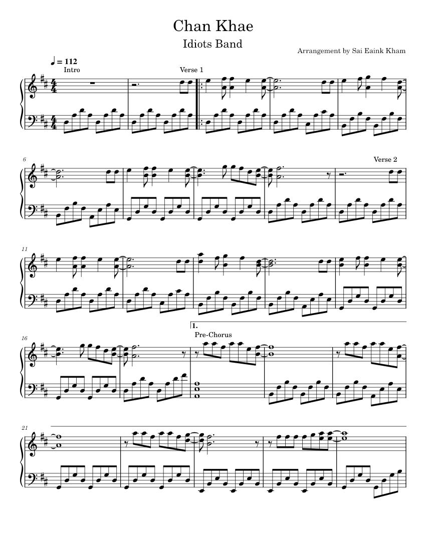 Chan Khae (Idiots Band) Sheet music for Piano (Solo) | Musescore.com