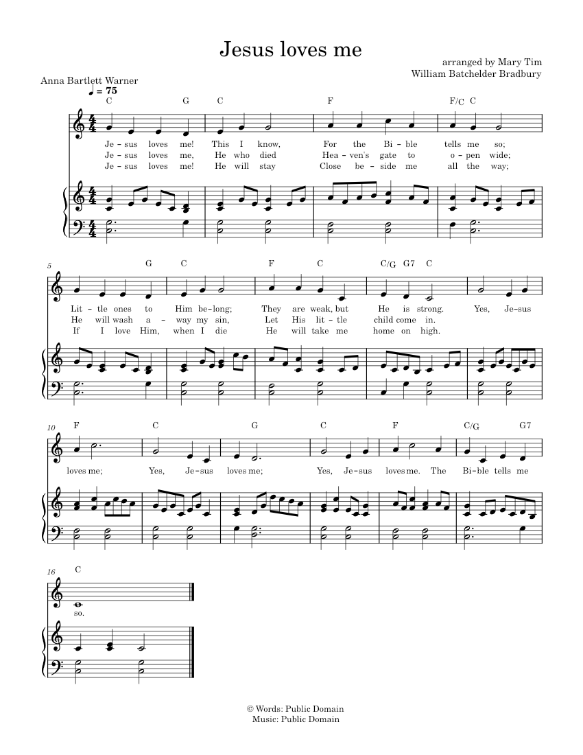 Jesus Loves Me – William Batchelder Bradbury Sheet music for Piano ...