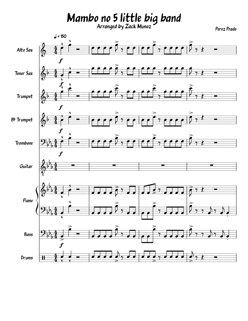 Mambo no 5 little big band Sheet music for Piano, Trombone, Saxophone alto, Saxophone tenor ...
