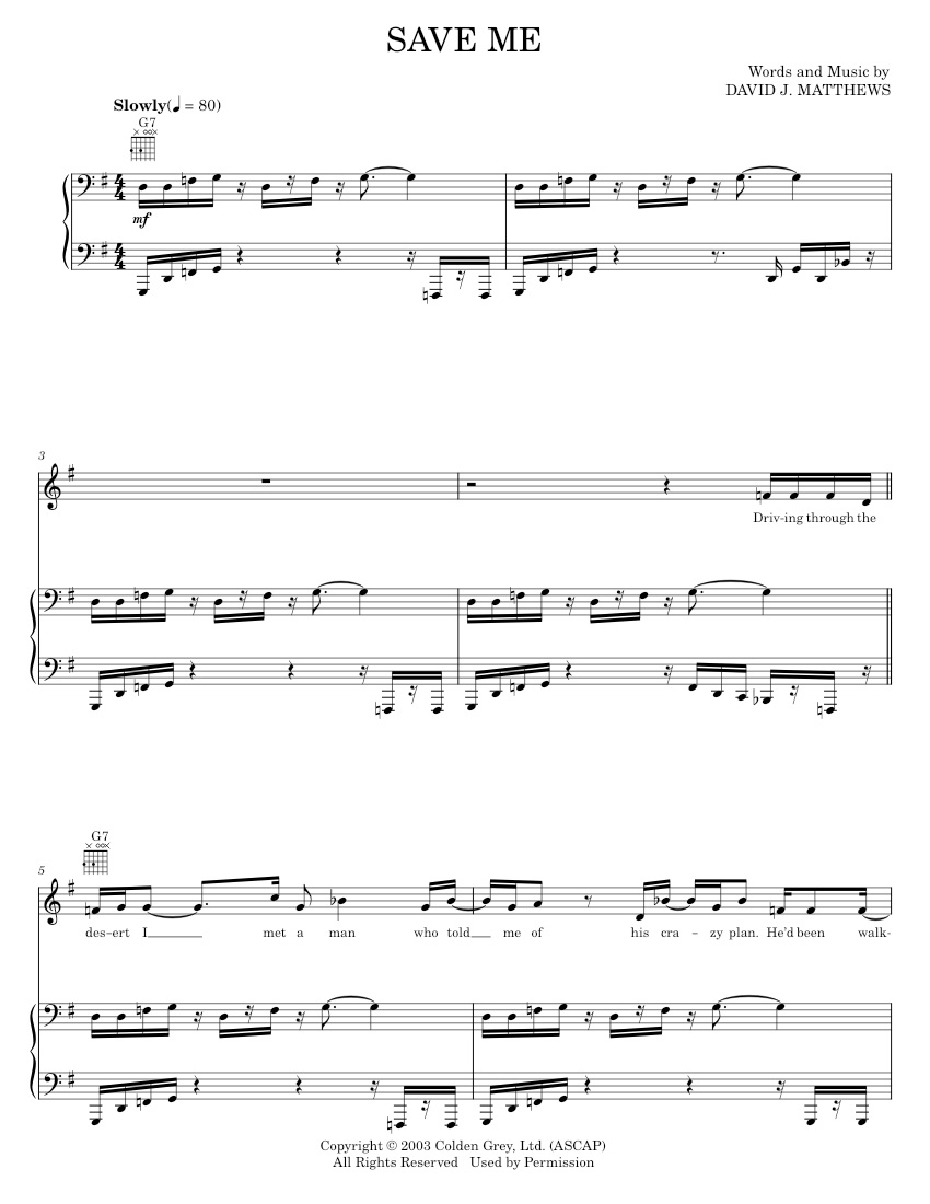 Play Official version of Save me sheet music by Dave Matthews Band for ...