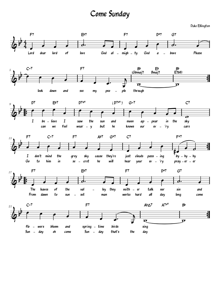 Come Sunday Sheet music for Piano (Solo) | Musescore.com