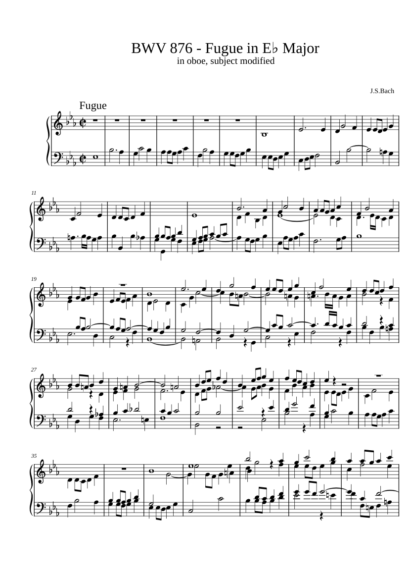 BWV 876 - Fugue in E Major Sheet music for Piano (Solo) | Musescore.com