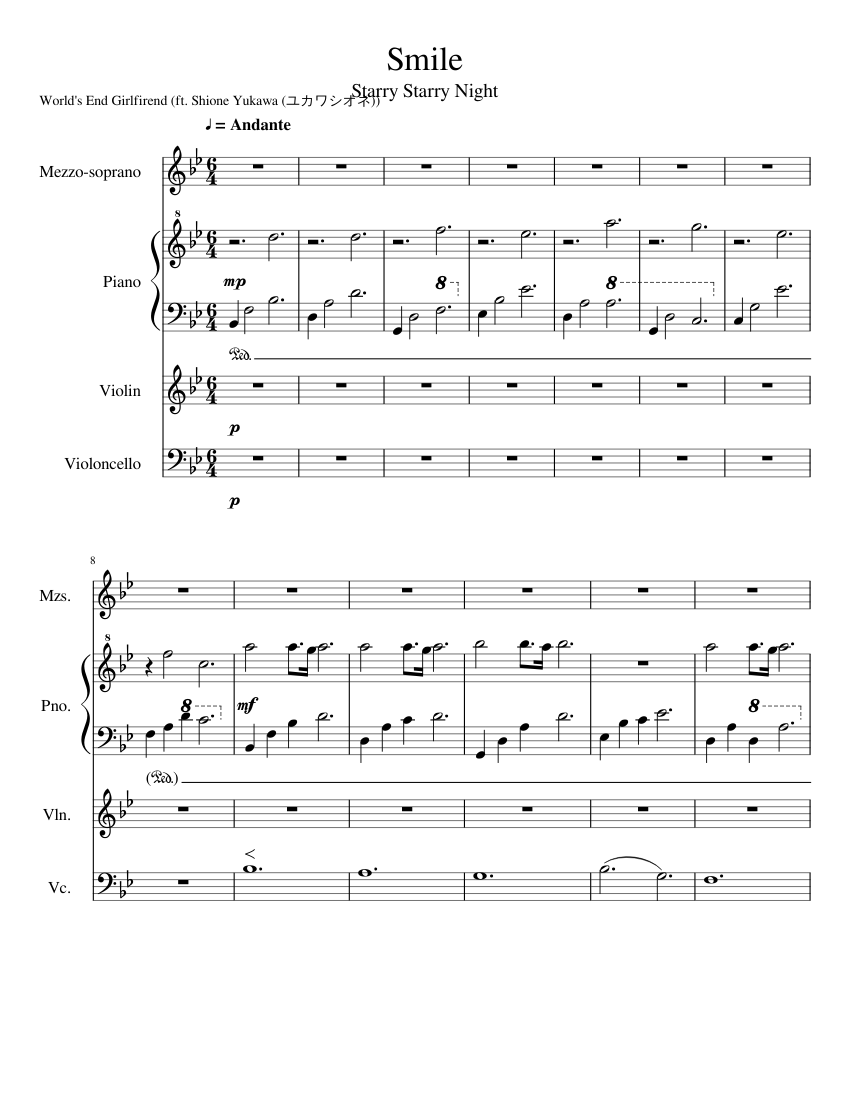 Smile Sheet music for Piano, Mezzo soprano, Violin, Cello (Mixed ...