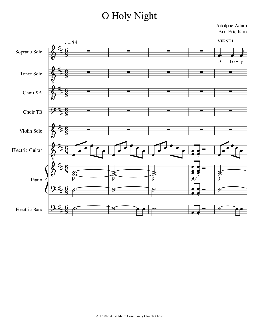 O Holy Night Christmas 2017 Sheet music for Piano, Soprano, Tenor ...