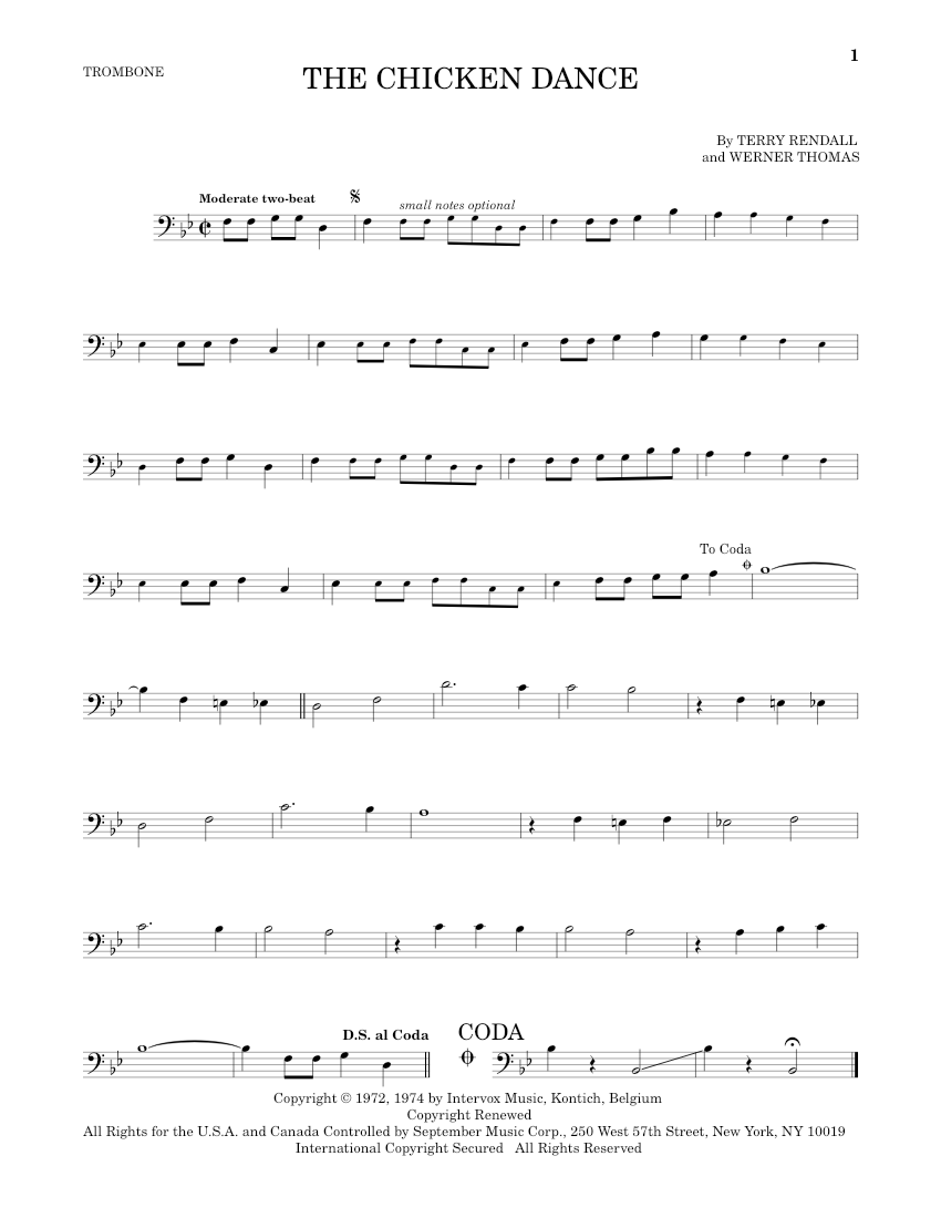 the chicken dance Sheet music for Trombone by Werner Thomas Official ...
