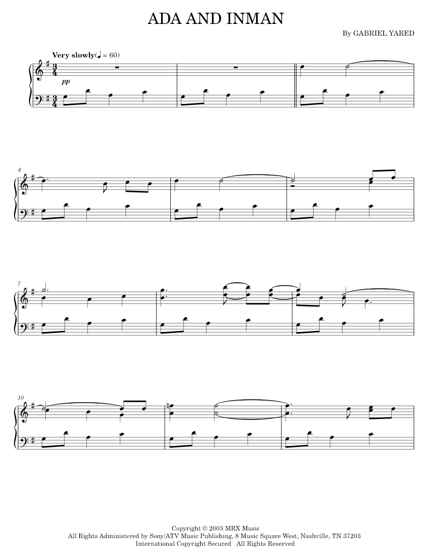 Play Official version of Ada And Inman sheet music by Cold Mountain Movie, Gabriel Yared for ...