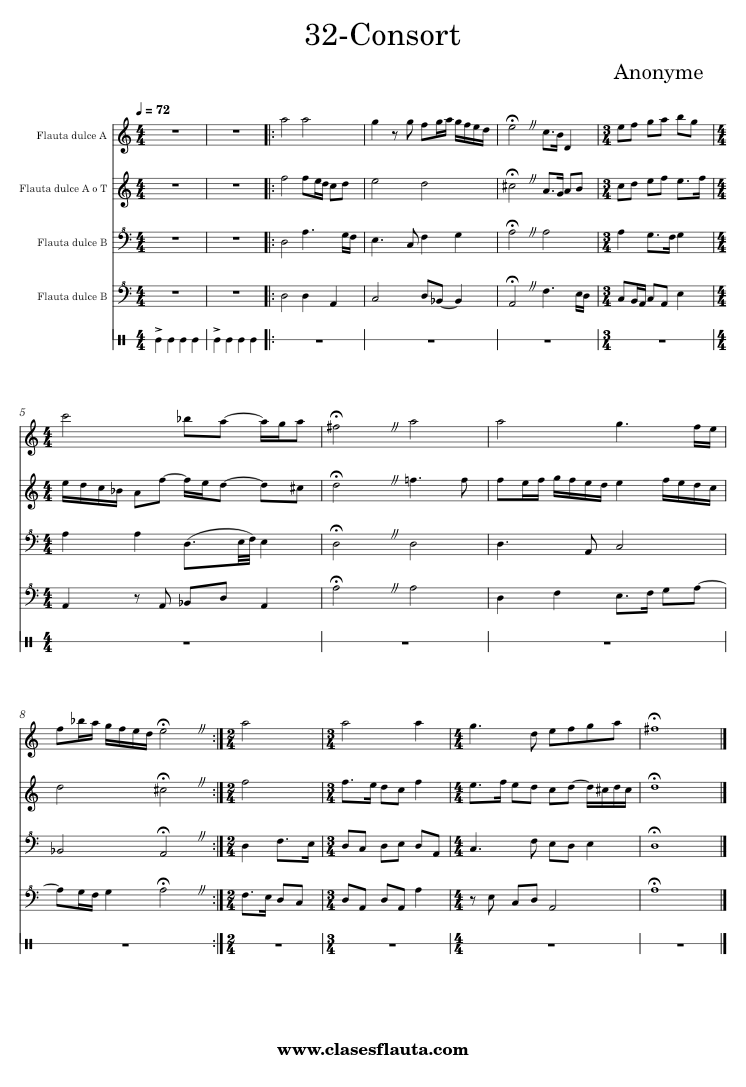 32-Consort Anon Sheet music for Recorder, Claves (Woodwind Quartet ...