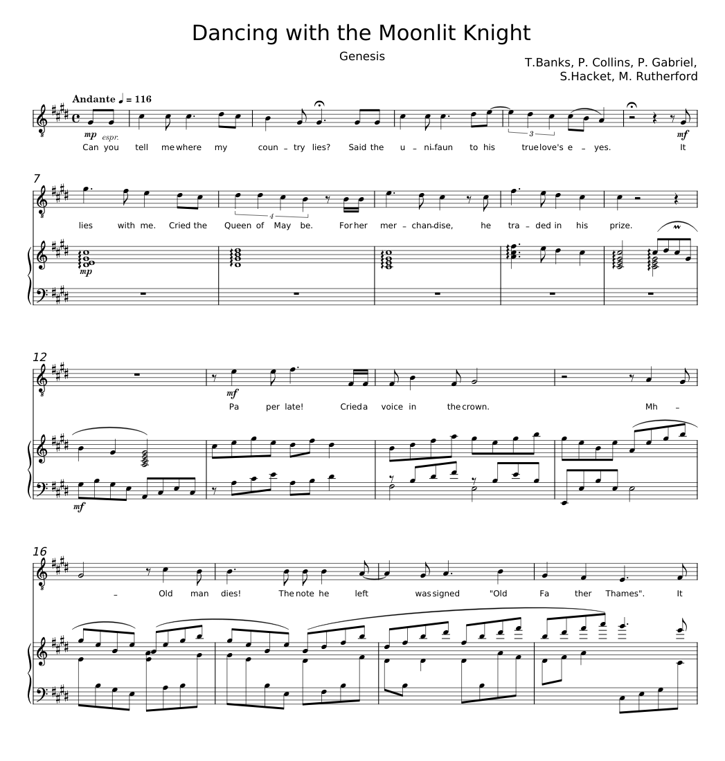 Dancing With The Moonlit Knight - Genesis Sheet music for Piano (Mixed ...