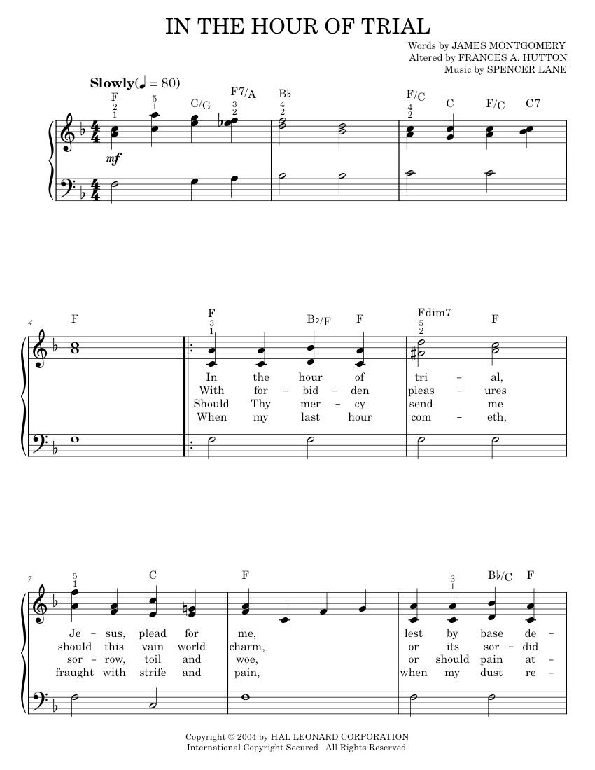 Play Official version of In The Hour Of Trial Sheet Music by James ...