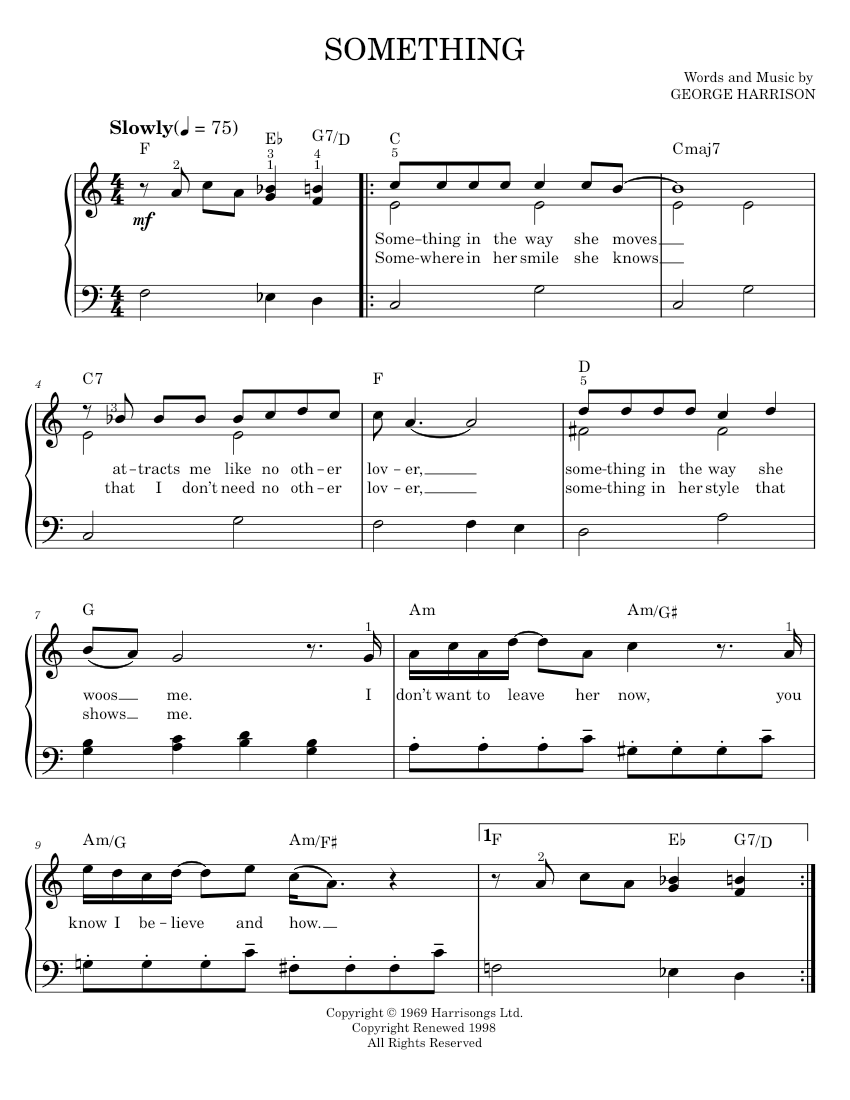Play Official version of Something Sheet Music by The Beatles for Piano ...