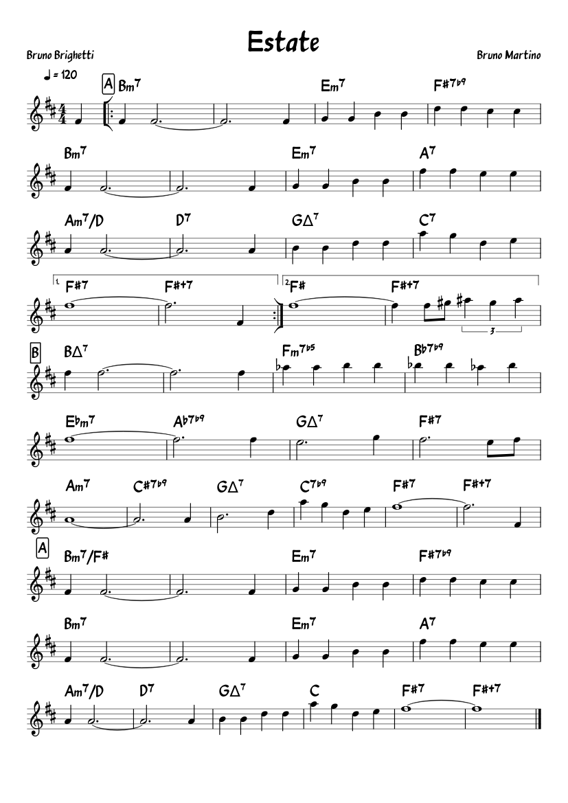 Estate Sheet Music with Chords for Piano (Solo) Easy | MuseScore.com