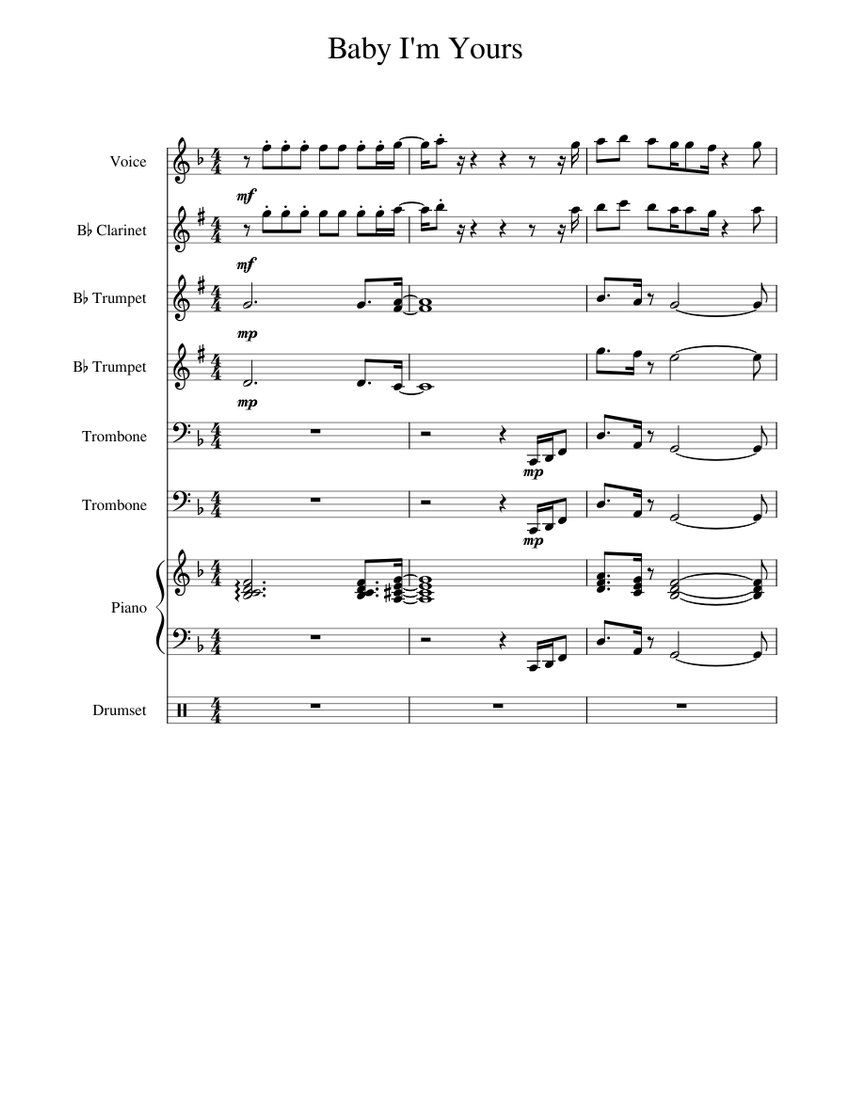 Baby I'm Yours Sheet music for Piano, Trombone, Vocals, Clarinet in b-flat & more instruments ...