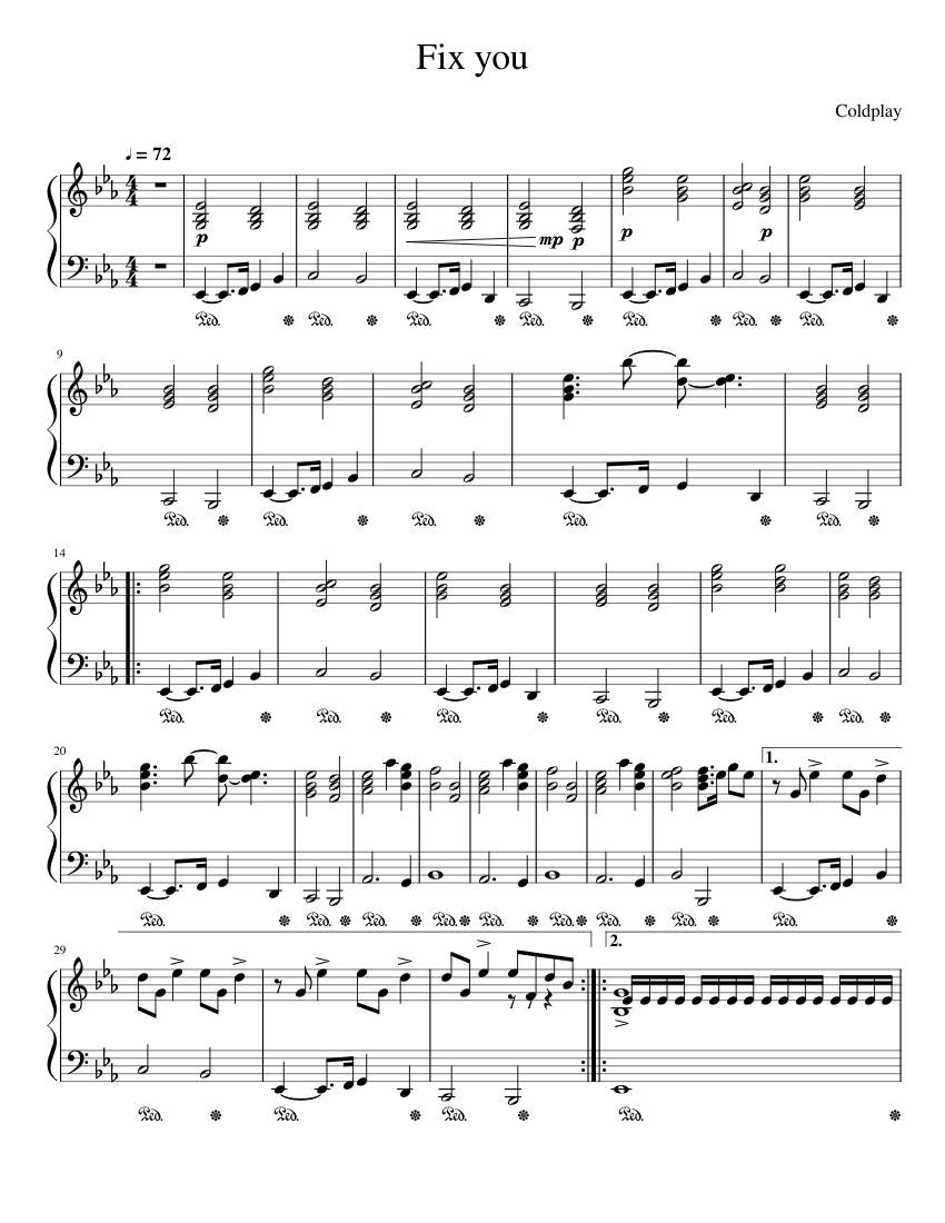 Coldplay - Fix you Sheet music for Piano (Solo) | Musescore.com
